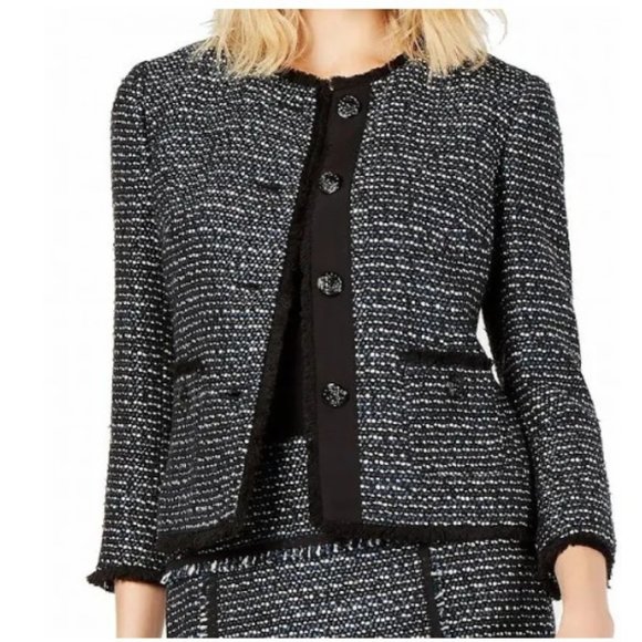 Anne Klein | Jackets & Coats | Anne Klein Womens Fringetrim Tweed Jacket 68 | Poshmark